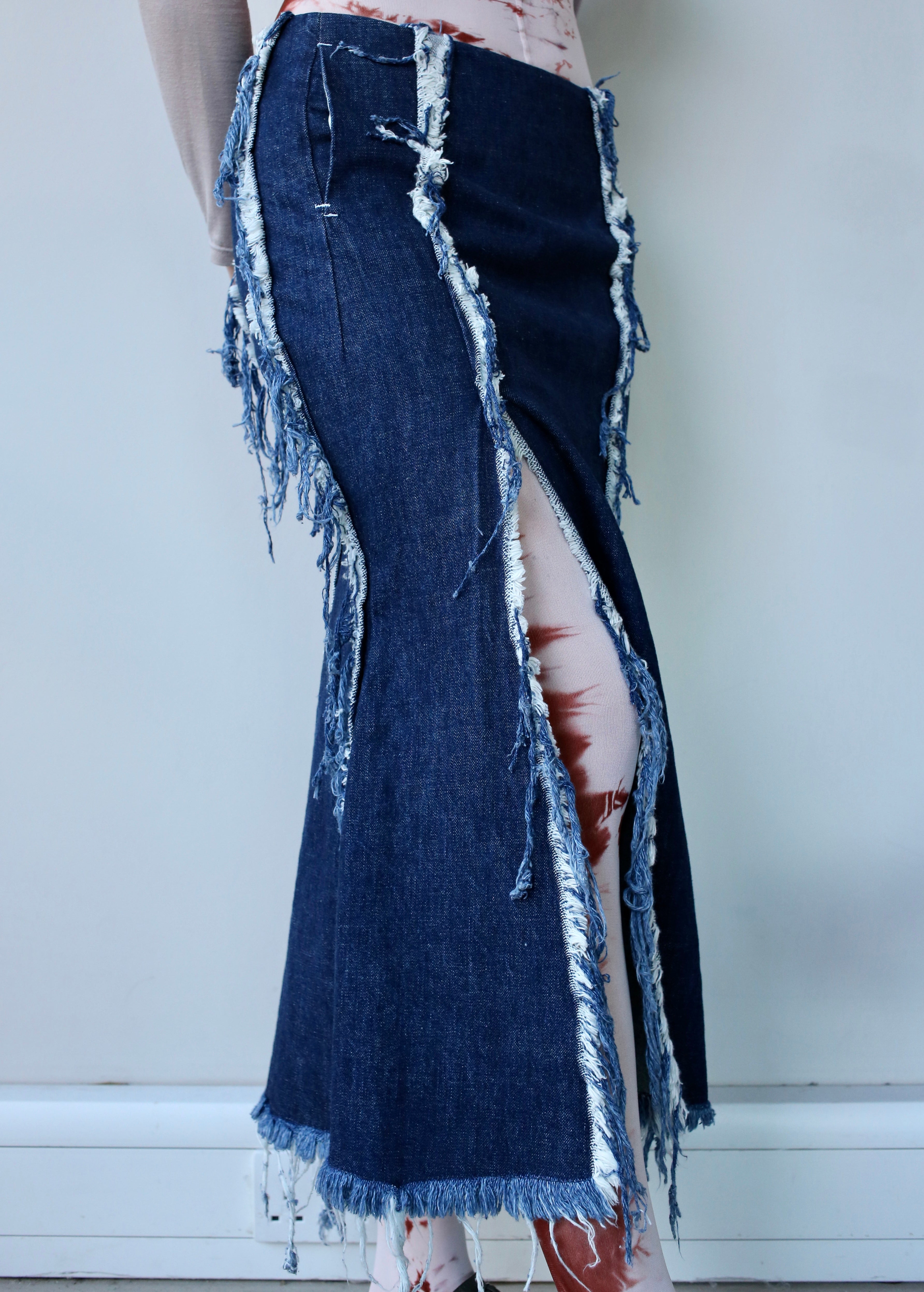 Ripped Fitted Denim Skirt Shop Now